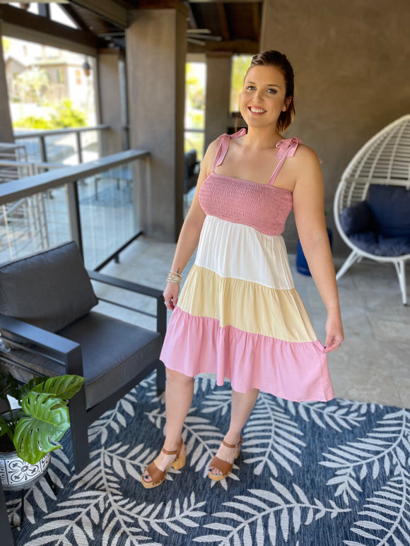 Smocked Pink Colorblock Dress – Caffeine and Chaos Boutique